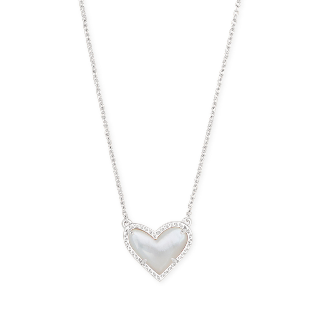 Kendra Scott Ari Heart Silver Short Pendant Necklace In Ivory Mother-O ...