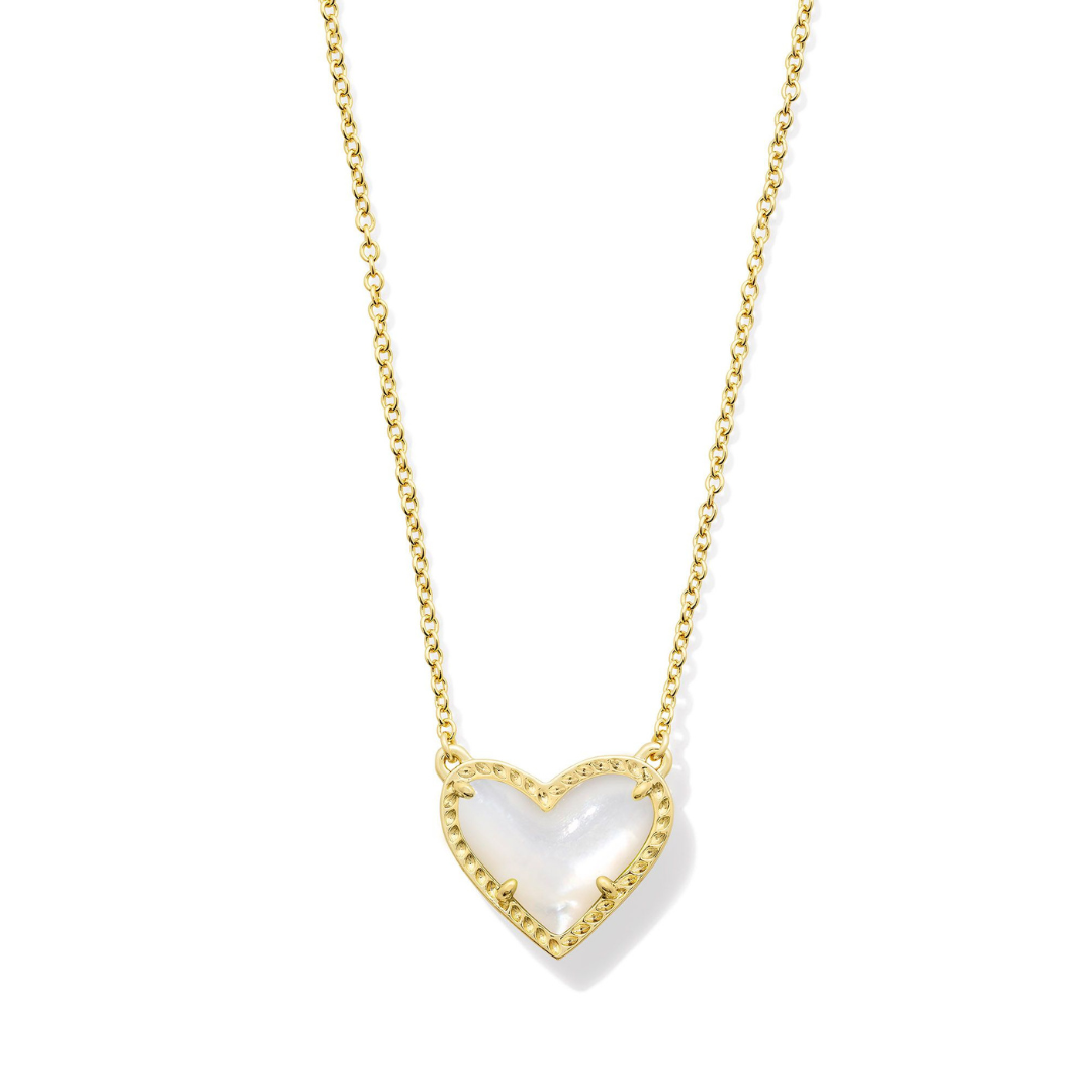 Kendra Scott Ari Heart Gold Pendant Necklace in Ivory Mother of Pearl ...
