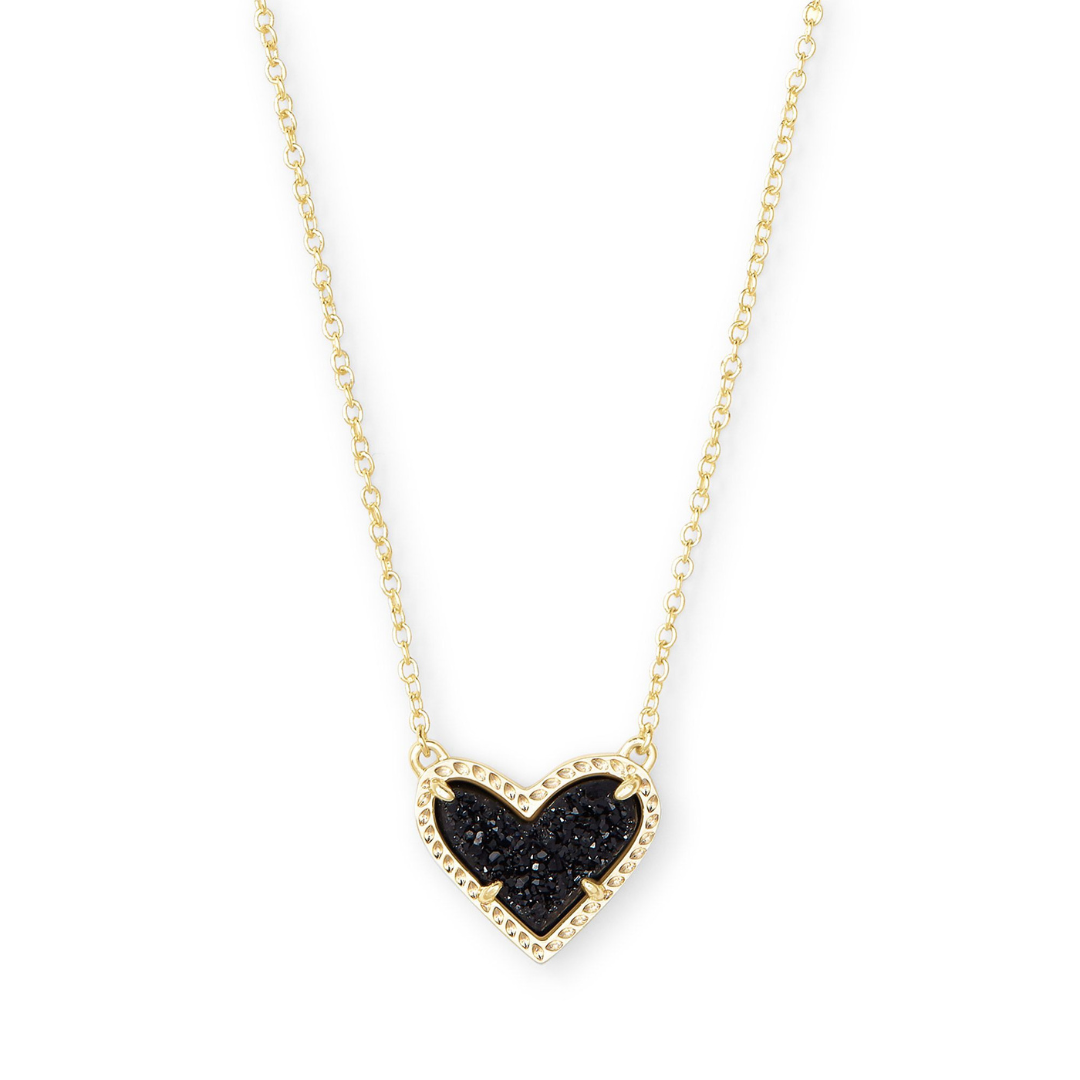 Kendra Scott Ari Heart Gold Pendant Necklace in Black Drusy — Trudy's ...